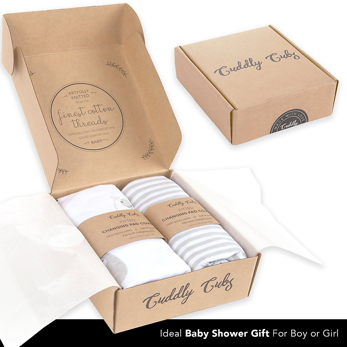 Cuddly Cubs Changing Pad Covers – 2 Pack – Snuggly Soft Plush Cotton Changing Table Covers for Boy, Girl – Fits Perfectly on Summer Infant and Other 16 x 32 Baby Changing Table Pads – Grey Stripes