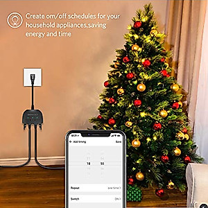 OOWOLF Outdoor Smart Plug with 2 Sockets, IP64 Waterproof WiFi Outlet Compatible with Alexa and Google Home, Wireless Remote Control/Timer by Smart Phone, Individual Control, 2.4 GHz Network, Black