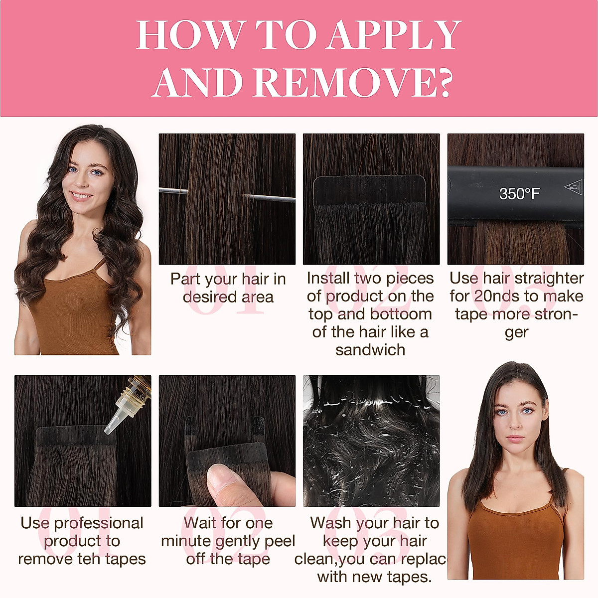 GOO GOO Tape in Hair Extensions Human Hair, 4/27/4 Balayage Chocolate Brown to Caramel Blonde, 18inch 50g 20pcs, Thick Ends Straight Seamless Tape in, Invisible Tape in Hair Extensions Human Hair