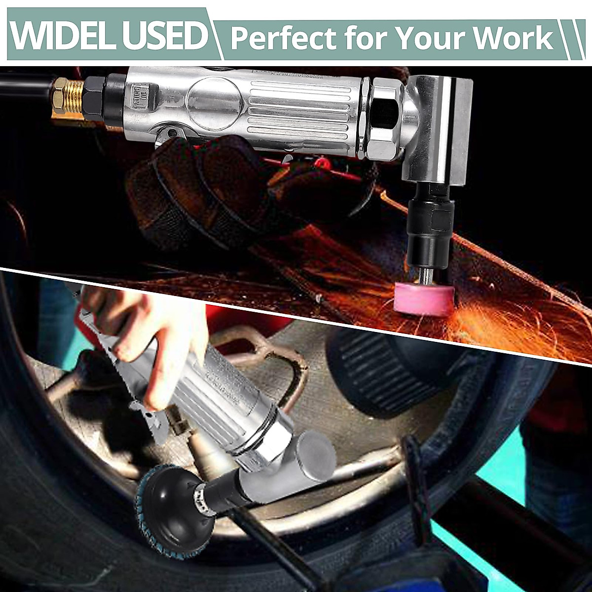 COLFULINE Angle Air Die Grinder 1/4" with 20 pcs 2" Roll Lock Sanding Discs, 90 Degree Heavy Duty 20,000 RPM Compressed Sander Polisher Tool for Contour Grinding, Polishing, Milling, Cutting