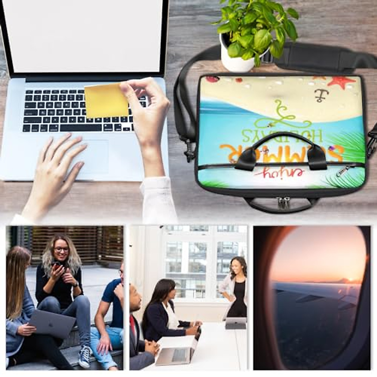 Enjoy Summer Laptop Computer Bag Waterproof Shoulder Messenger Bag 13-15 inch Durable Laptop Tote Bag with Shoulder Strap Handle Lightweight Crossbody Briefcase