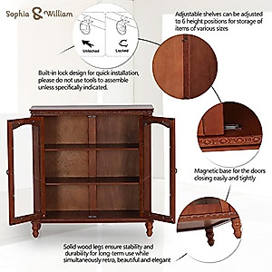 Sophia & William Sideboard Buffet Cabinet, Accent Wood Display Storage Cabinet with Glass Double Doors and Adjustable Shelves for Kitchen Living Dining Room Office, Embossed Frame