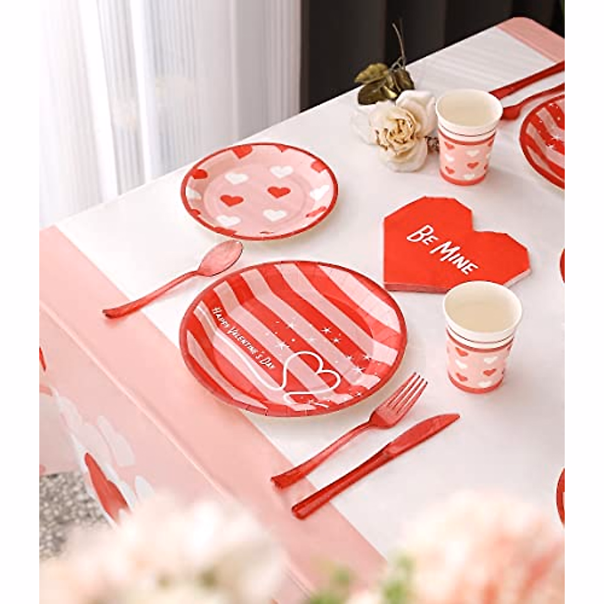 Winoo Design Valentines Tablecloth Disposable - 1PK - Valentines Day Tablecloth Rectangle 54x108 Inches Valentines Day Table Cloth Table Cover Valentine's DAR Party Decorations Party Supplies