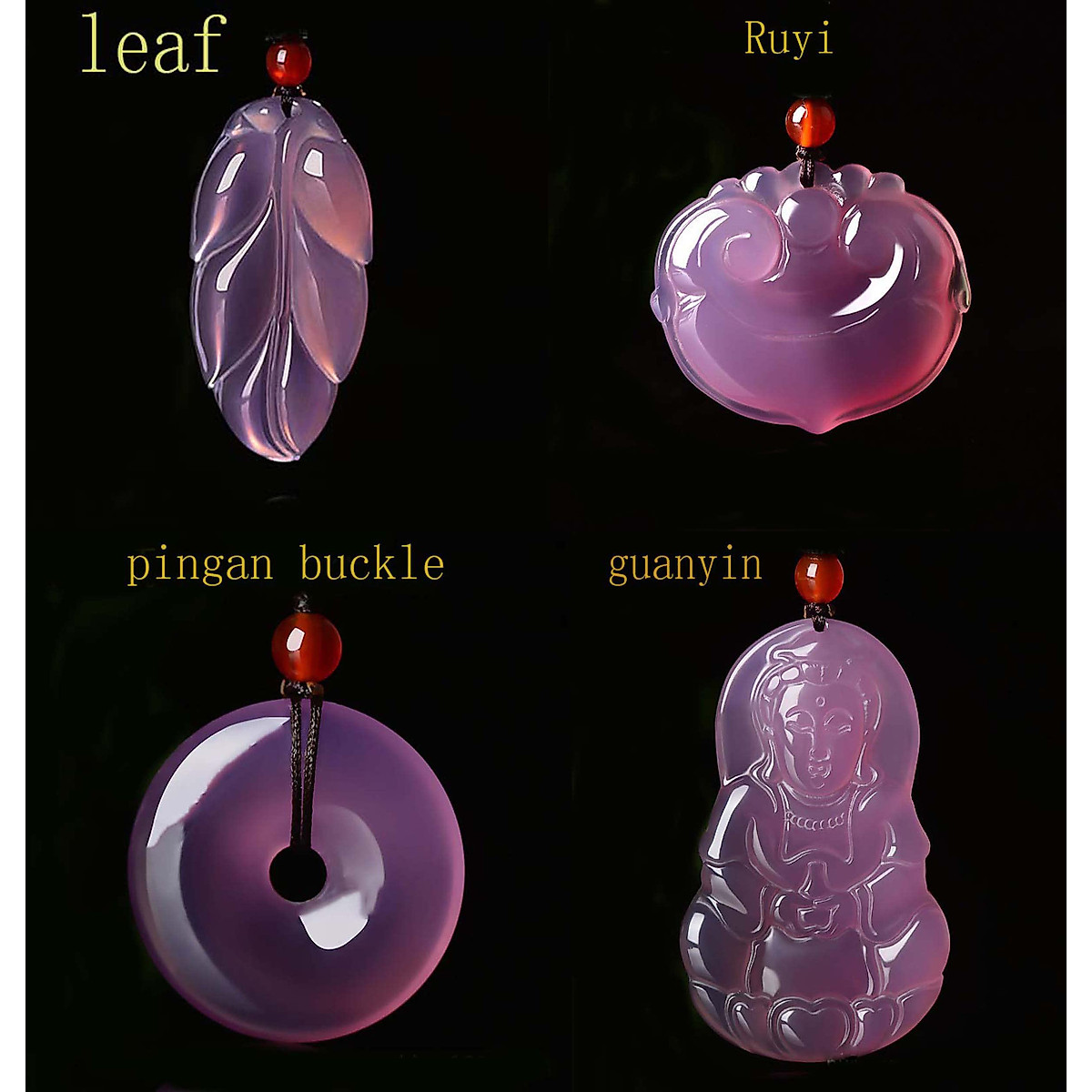 jin yu jia yuan Emperor purple chalcedony safety buckle Ruyi Pendant Pink Purple agate jade (purple, leaf(46 * 26mm))