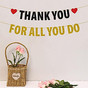 Thank You for All You Do Banner Black & Gold Glitter Staff/Employee/Teacher/Doctor/Nurse/Pastor Appreciation Bunting Banner Party Decorations