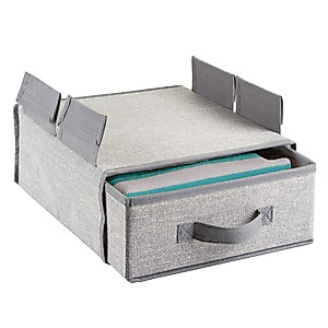 mDesign Soft Fabric Over Closet Shelving Hanging Storage Organizer with Removable Drawer for Closets in Bedrooms, Hallway, Entryway, Mudroom - Textured Print with Solid Trim - Gray