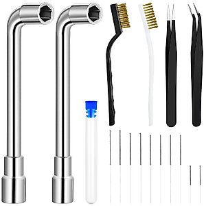 Zhehao 16 Pieces 3D Printer Nozzle Wrench Cleaning Kit,10 Nozzle Cleaning Pins with Storage Box 2 Tweezers 2 Copper Wire Toothbrushes 2 L-shaped Wrench Tool for 3D Printer Accessories