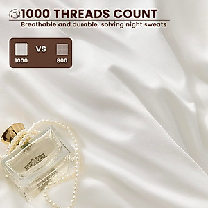 LBRO2M 100% Egyptian Cotton 1000 Thread Count Sheets Set Queen Size,Bed Sheet 4 Piece Sets,16 inches Deep Pocket,All Season,Bedding Super Soft Comforterble,White