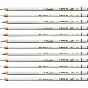 Stabilo 8052 All Coloured Pencil Crayons for Almost All Surfaces, 3.3 mm, White, Pack of 12