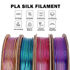 Silk PLA Filament 1.75mm for 3D Printer -ERYONE Silk Dual/tri Color Shiny PLA Dimensional Accuracy +/- 0.03 mm 3D Printing Filament 250g*4 Spools