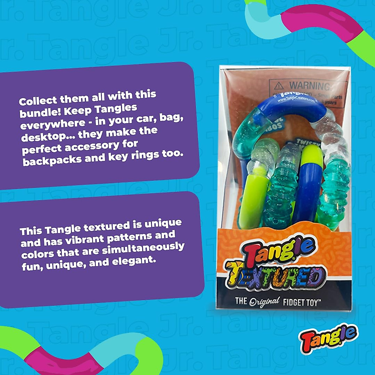 Tangle® Jr. Textured 4-Pack Genuine Tangle Toys Fidget Pack - Textured Fidget Toy Fidgets Pack for Kids and Adults - Fidget Toy for School - Gift for Teens and Adults