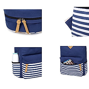 Abshoo Causal Canvas Stripe Backpack Cute Lightweight Teen Backpacks For Girls School Bag Set (Black Set)