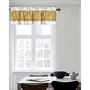 WARM TOUR Curtain Valances for Kitchen Windows Gold Block Line White Back,Privacy Rod Pocket Drape Modern Abstract Art,Window Valance Toppers for Living Room Bathroom Cafe Home Decor 42x12in