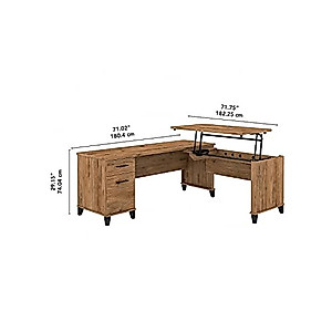 Bush Furniture Somerset 3 Position Sit to Stand L Shaped Desk, 72W, Fresh Walnut