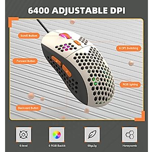 LexonElec T60PRO 60% Mechanical Keyboard and Mouse Combo+Coiled USB C Cable, Compact RGB LED Backlit Keyboard, Clicky Blue Switch, 6400 DPI Programmable RGB Mouse for PC Mac Gamer(Gray&Orange)