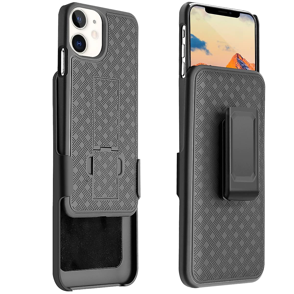 Fingic iPhone 11 Case, iPhone XI Case, iPhone 11 Belt Clip Holster Case Slim Combo Shell with Kickstand Swivel Belt Clip Holster Rugged Protective Cover for Apple iPhone 11 6.1 inch 2019 - Black