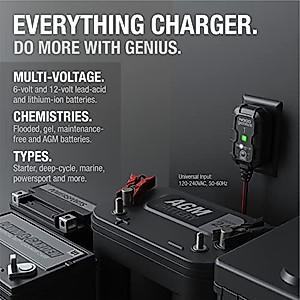 NOCO GENIUS1, 1A Smart Car Battery Charger, 6V and 12V Automotive Charger, Battery Maintainer, Trickle Charger, Float Charger and Desulfator for Motorcycle, ATV, Lithium and Deep Cycle Batteries