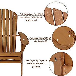 Adirondack Chair Patio Outdoor Chairs Folding Weather Resistant Lawn Chair w/Arms Solid Wood Reclining Fire Pit Chair for Deck, Backyard, Pool, Natural
