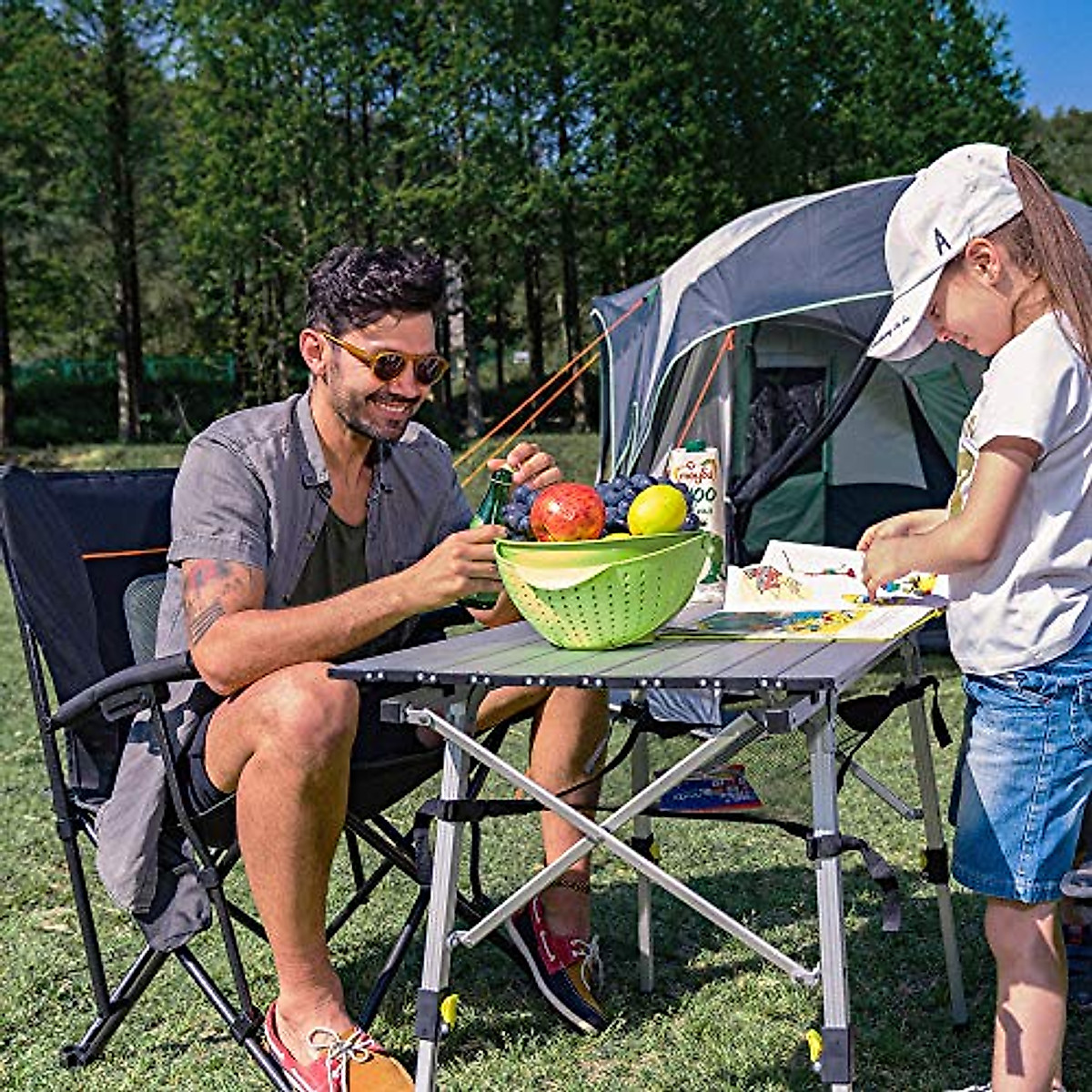 PORTAL Comfortable Portable Lawn Lightweight Foldable Outdoor Camp Chair for Adults, Supports up to 300 lbs, Blue