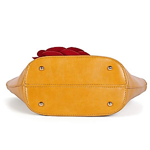 VANILLACHOCOLATE Women Purse Large Rose Flower Handbag Faux Leather Tote Bag (Yellow)