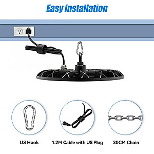 20 Pack 200W UFO LED High Bay Light, 20000LM LED High Bay Light Fixture with 110V US Plug, 6500K Daylight White Commercial Warehouse Area Light for Wet Location Area, Workshop, Warehouse, Garage