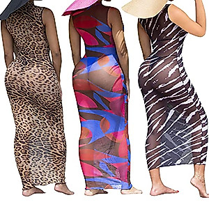 Uni Clau Women's Sexy See Through Sleeveless Dress Sheer Mesh Zebra Printed Midi Bodycon Sleeveless Dress Cover Up Clubwear Party Dresses Zebra XL