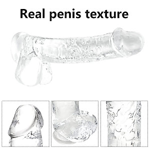Realistic Dildo Stimulator- 8.2" Big Dildos with Suction Cup Adult Sex Toy for Women/Men/Gay, Flexible Clear with Curved Shaft & Balls for Vaginal G-Spot &Anal.