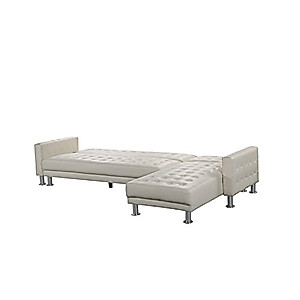 Velago ATTALENS White Modern Convertible Sectional Sofa | Leather Sleeper Queen Size | Reversible Chaise Lounge | Contemporary Living Room Furniture, 116"