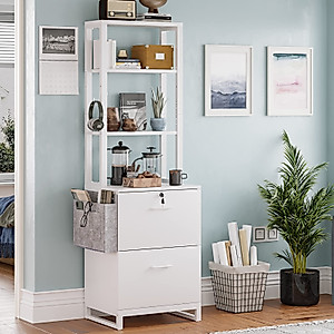 Itaar 2 Drawer File Cabinet, Filing Cabinet with Lock fits Letter, Legal, A4 Size, File Cabinets for Home Office with Storage Bag, Open Shelf and Hook, White