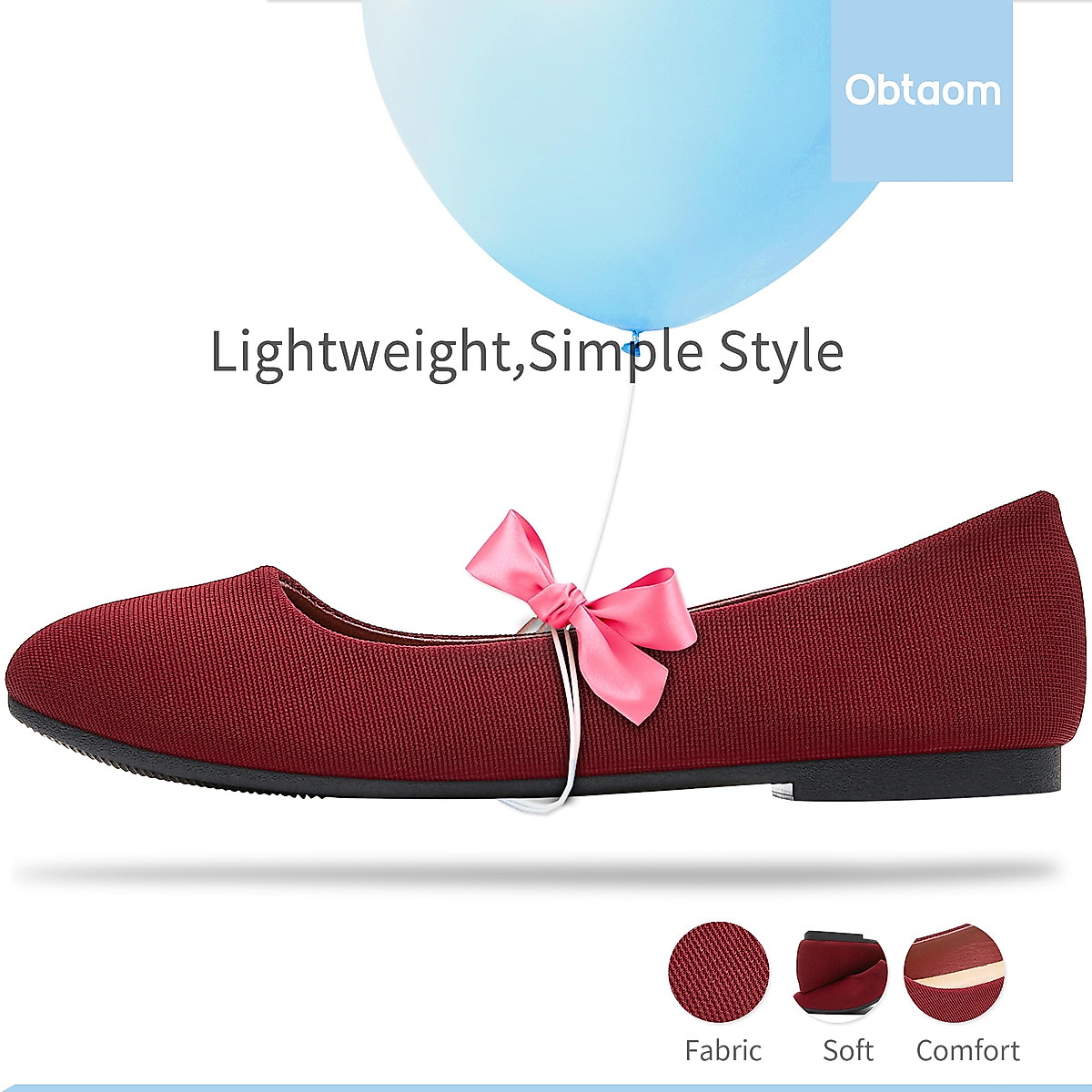Obtaom Round Toe Women Flat Shoes Slip on Girls Dress Black Ballet Flats(Jujube US5)