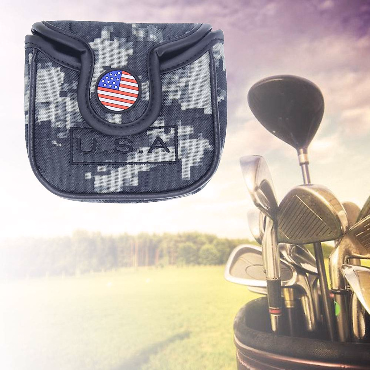 SEACLOUD 1Pc Camouflage Golf Club Mallet Putter Head Cover Waterproof Durable Nylon USA Flag Headcover Protector Bag Square Shape