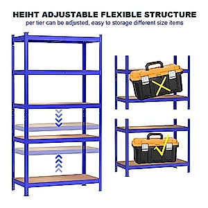 Vandise 5-Shelf Shelving Unit with MDF Boards, Adjustable Steel Shelve, 59H x 28W x 12D inch, 386lbs Loading Capacity per Shelf, Shelving Units and Storage for Kitchen and Garage (Blue)