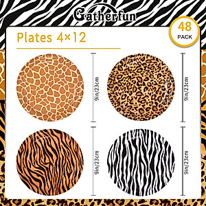 Jungle Zoo Animal Print Party Supplies, Disposable Jungle Safari Animal Print Paper Plates and Napkins for Birthday Party, Baby Shower and Jungle Safari Themed Party, Serve 48