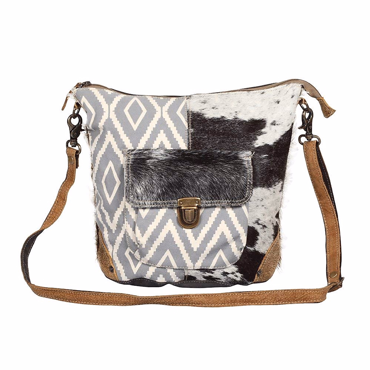 Myra Bag Mystical Upcycled Canvas & Cowhide Shoulder Bag S-1368