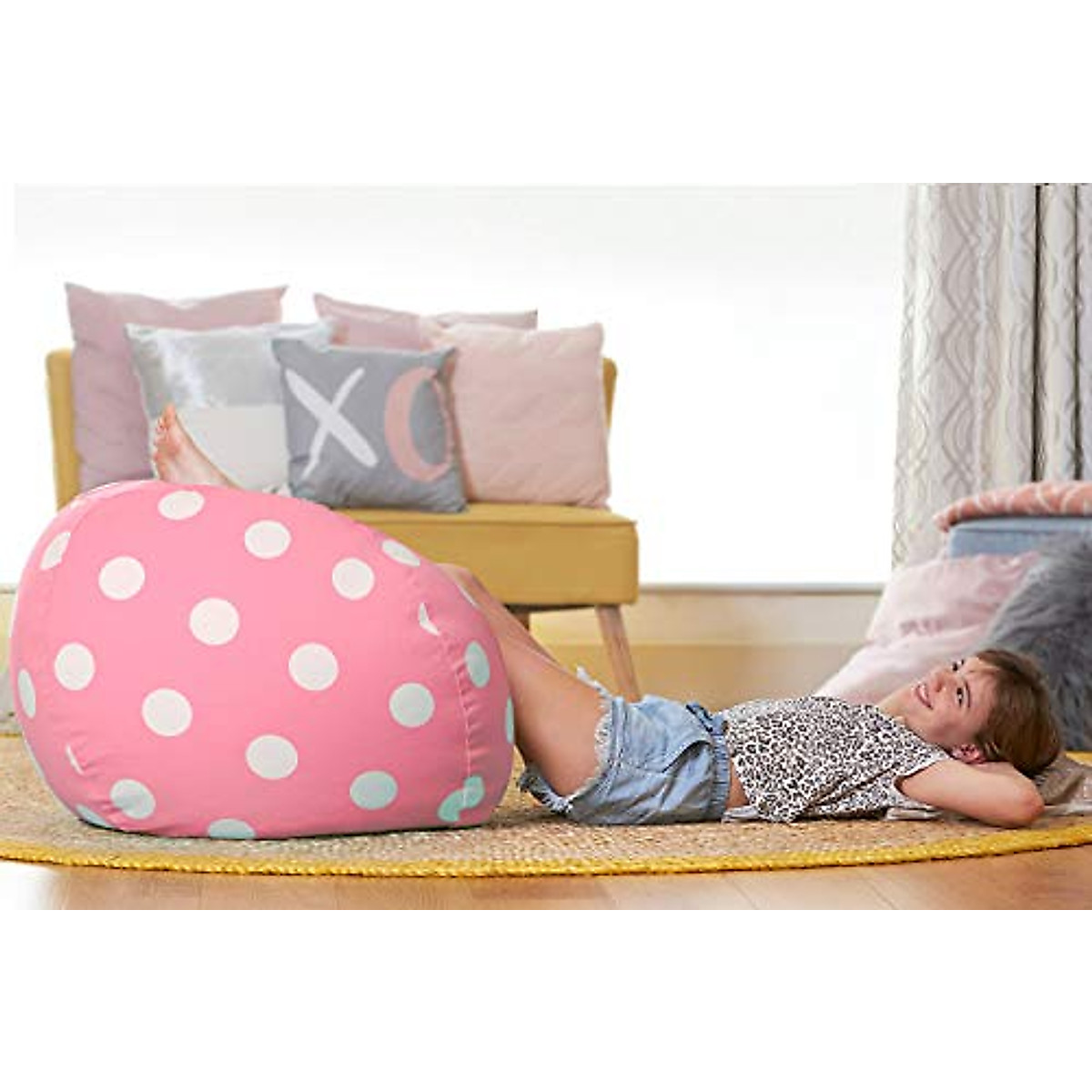 Aubliss Stuffed Animal Bean Bag Storage Chair (Light Pink Dot, Medium (32''))