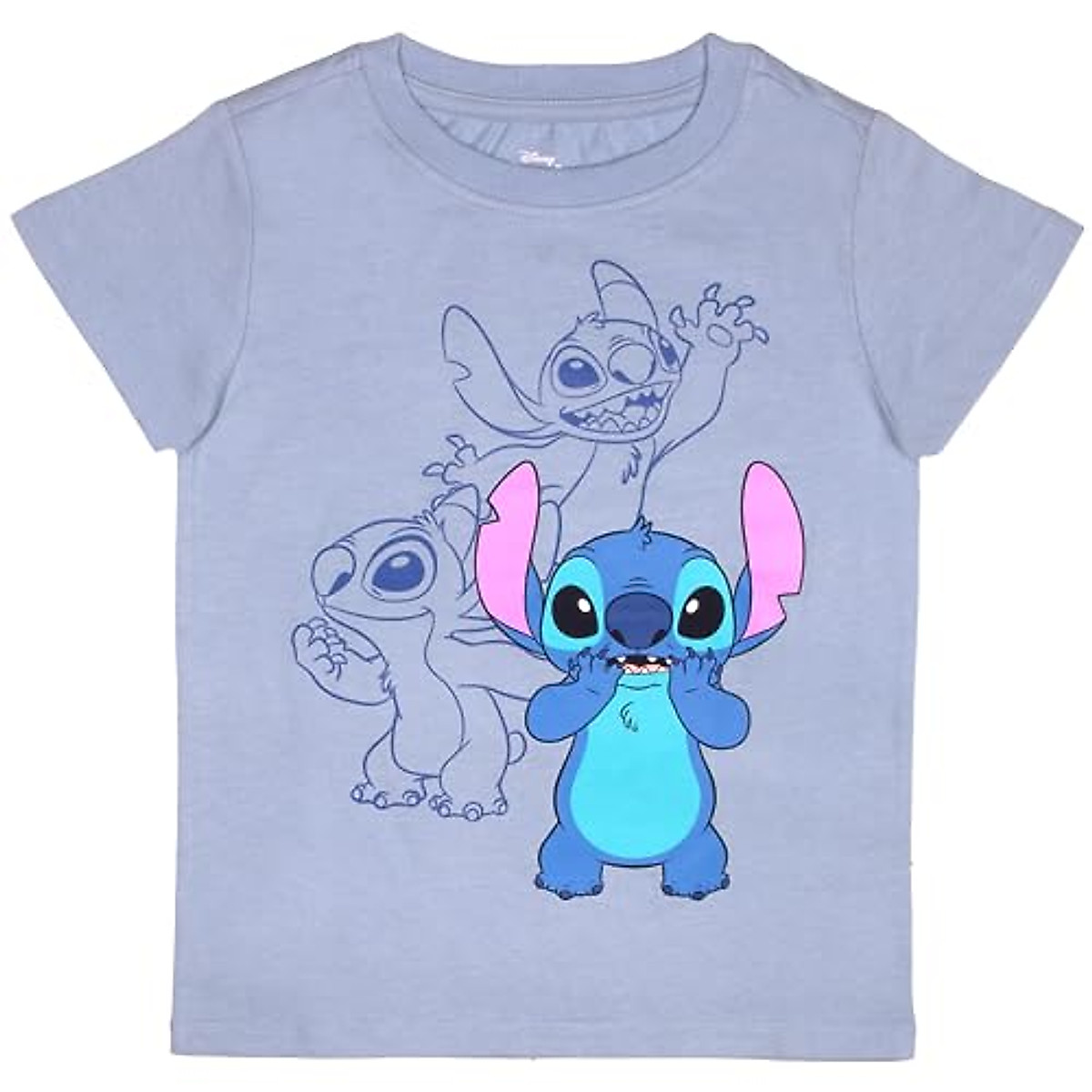 Disney Lilo & Stitch Girls 4-Piece Set, 4-Pack Short Sleeve T-Shirt Bundle Set for Kids and Toddlers (Size 7-8, Fuchsia/Pink/Blue/Sage)