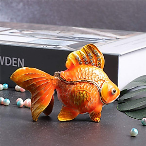 Waltz&F Hand-Painted Orange goldfish Trinket Box Animal Jewelrybox Figurine Collectible Ring Holder