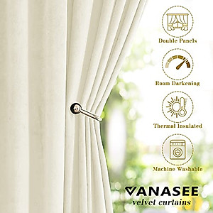 VANASEE Velvet Curtains for Bedroom Ivory 5284 inch Soft Blackout Thermal Insulated Curtains Window Treatment for Bedroom