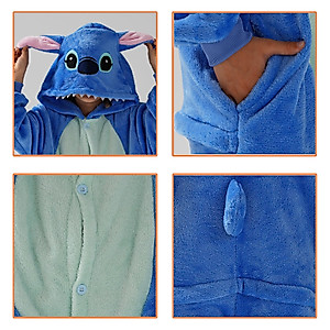 SCOPUCI Unisex Children Animal Onesie Pajamas,Kids Flannel Halloween Cosplay Costume/Homewear/Sleepwear(Blue-a,5-6 Years)