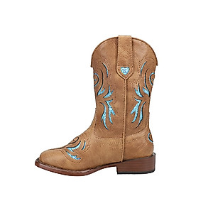 Roper Girls’ Glitter Breeze Western Boot – 9-1/4” Shaft - Square Toe Boots, Cowgirl Boots, Faux Leather Outsole & Padded Insole