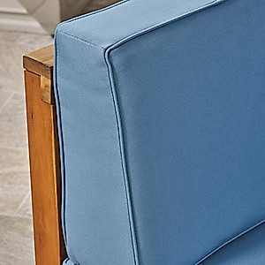 Great Deal Furniture Keith Outdoor Sectional Loveseat Set | 2-Seater | Acacia Wood | Water-Resistant Cushions | Teak and Blue