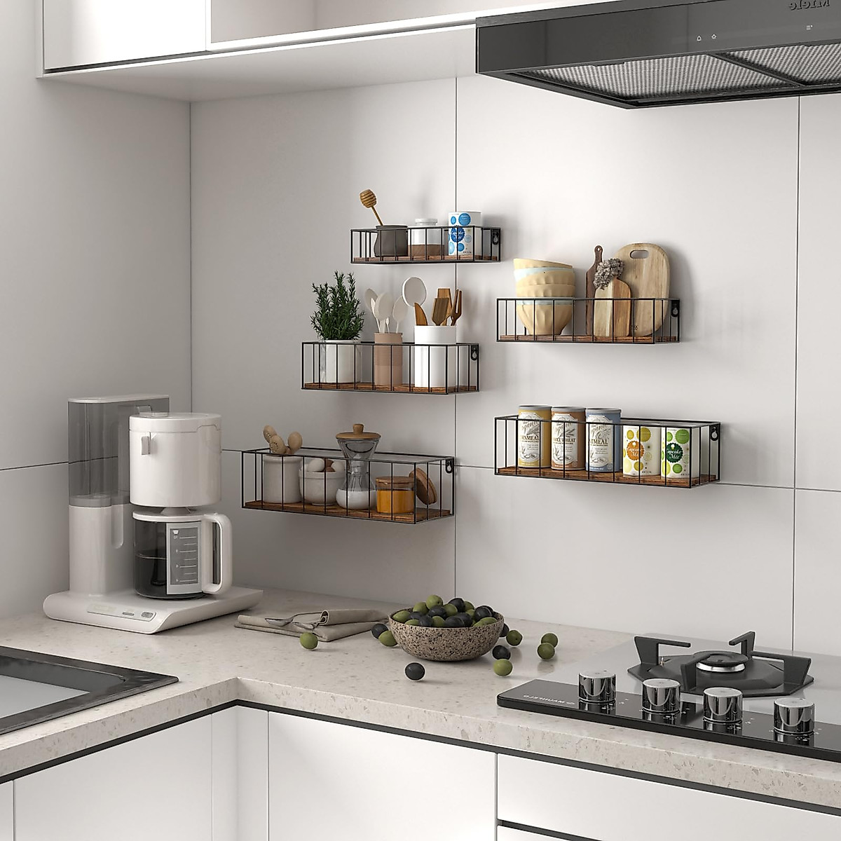 CRUGLA Floating Shelves Wall Mounted Set of 5, Hanging Storage Wall Shelf with Rail for Bathroom, Bedroom, Living Room, Kitchen