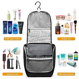 Della Gao Black Water Repellent Polyester Hanging Toiletry Bag for Travel