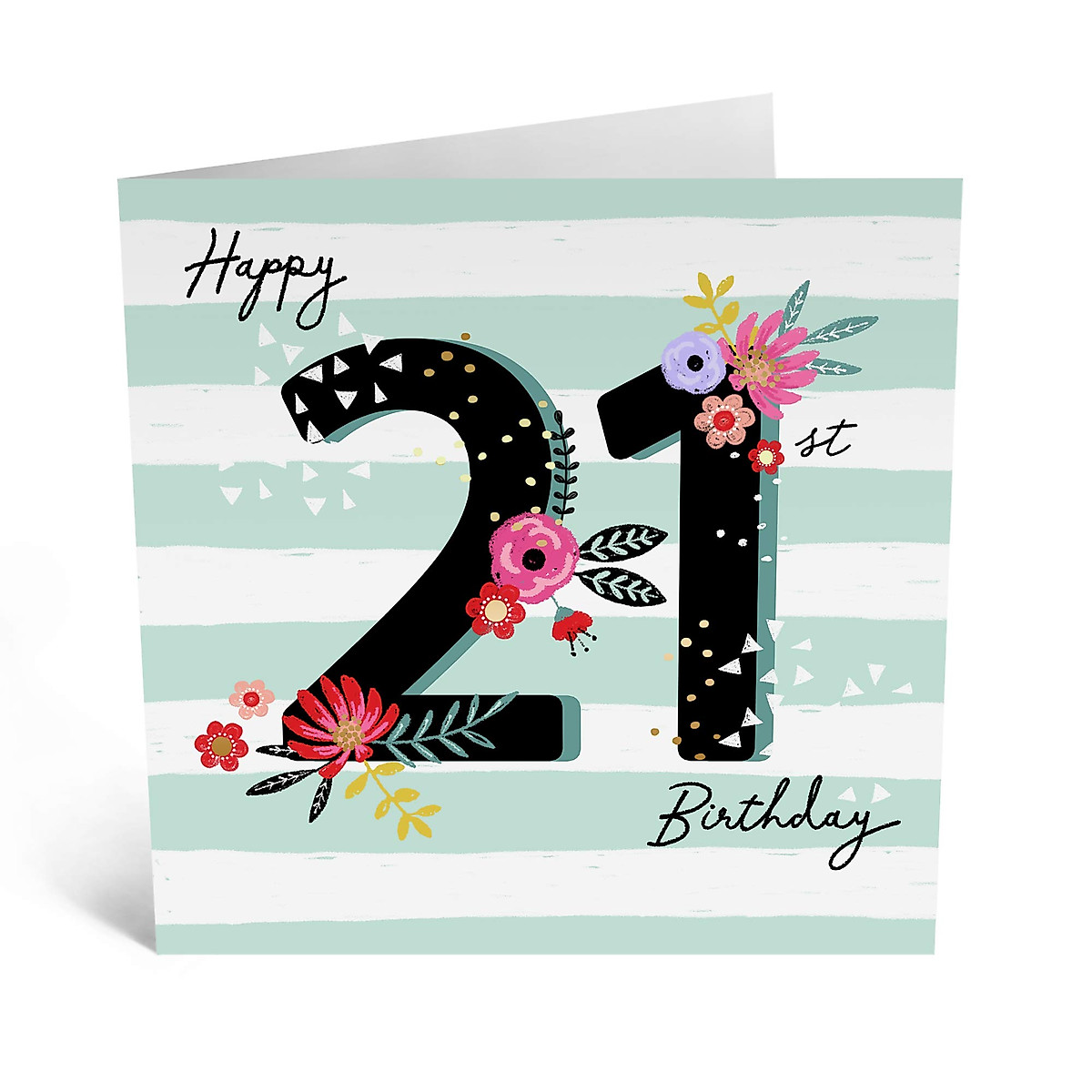 CENTRAL 23 - Cute 21st Birthday Card for Her - 'Happy 21st Birthday' - Pretty Birthday Card for Her - Sister Birthday Card - Ideal Birthday Card for Daughter - Comes with Fun Stickers