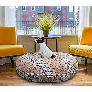 BESSIE AND BARNIE Signature Aspen Snow Leopard Luxury Extra Plush Faux Fur Bagel Pet/Dog Bed (Multiple Sizes)