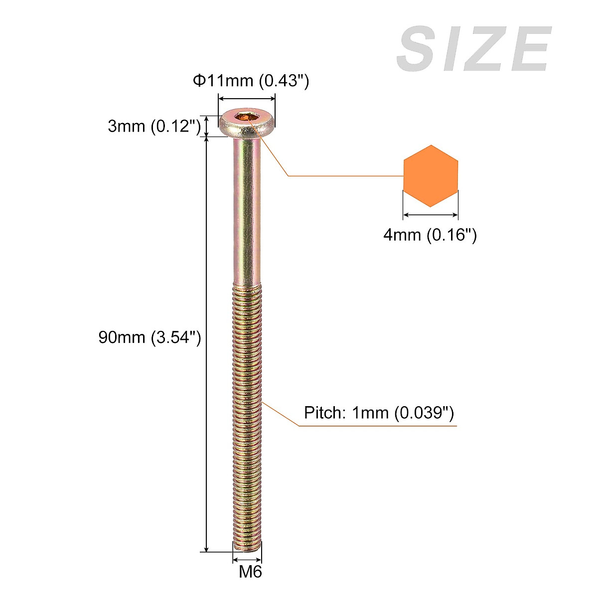 METALLIXITY Hex Socket Head Machine Screws, (M6x90mm) 15Pcs, Carbon Steel Half Thread Screws - for Machinery, Furniture, DIY