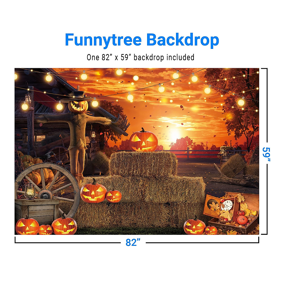 Funnytree 7x5FT Halloween Photography Backdrop Hallowmas Eve Gloomy Devil Pumpkin Scarecrow Background Horrible Scary Nightmare Party Banner Dress Up Decor Favors Gifts Photobooth Props