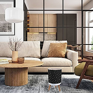 LOPYEIJFG Modern Seamless Geometry Flower Black White Abstract Geometric Print Trash Can with Lid Kitchen Bathroom Bedroom 1.8 Gallon Press Cover Wastebasket Office Wood Small Garbage Bin Waste Bin