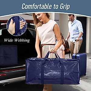 6 Pack Extra Heavy Duty Large Moving Bags with Strong Zipper & Comfortable Handles, Sturdy & Durable Clothes Storage Bags Totes Bins, Blue Packing Moving Boxes for College Supplies, Dark Blue