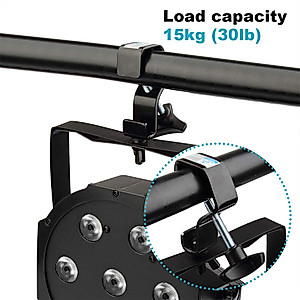 6 Pack Black Truss Clamps Stage Light Hook, Heavy Duty Iron C Clamp Fits Pipe OD 1-1⅛ inches (25-30 mm), Max Load 30 lb, for DJ Par Lighting Spot Lights Moving Head, TUV